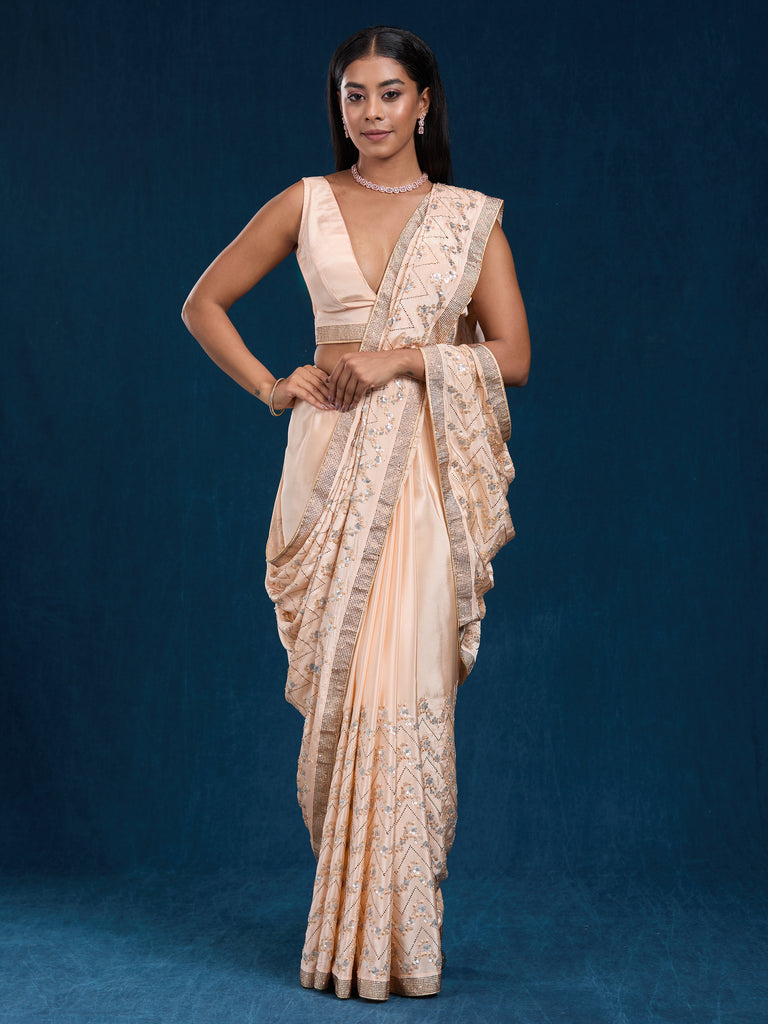 Buy Flowing Petals Peach Saree – Navera Sarees