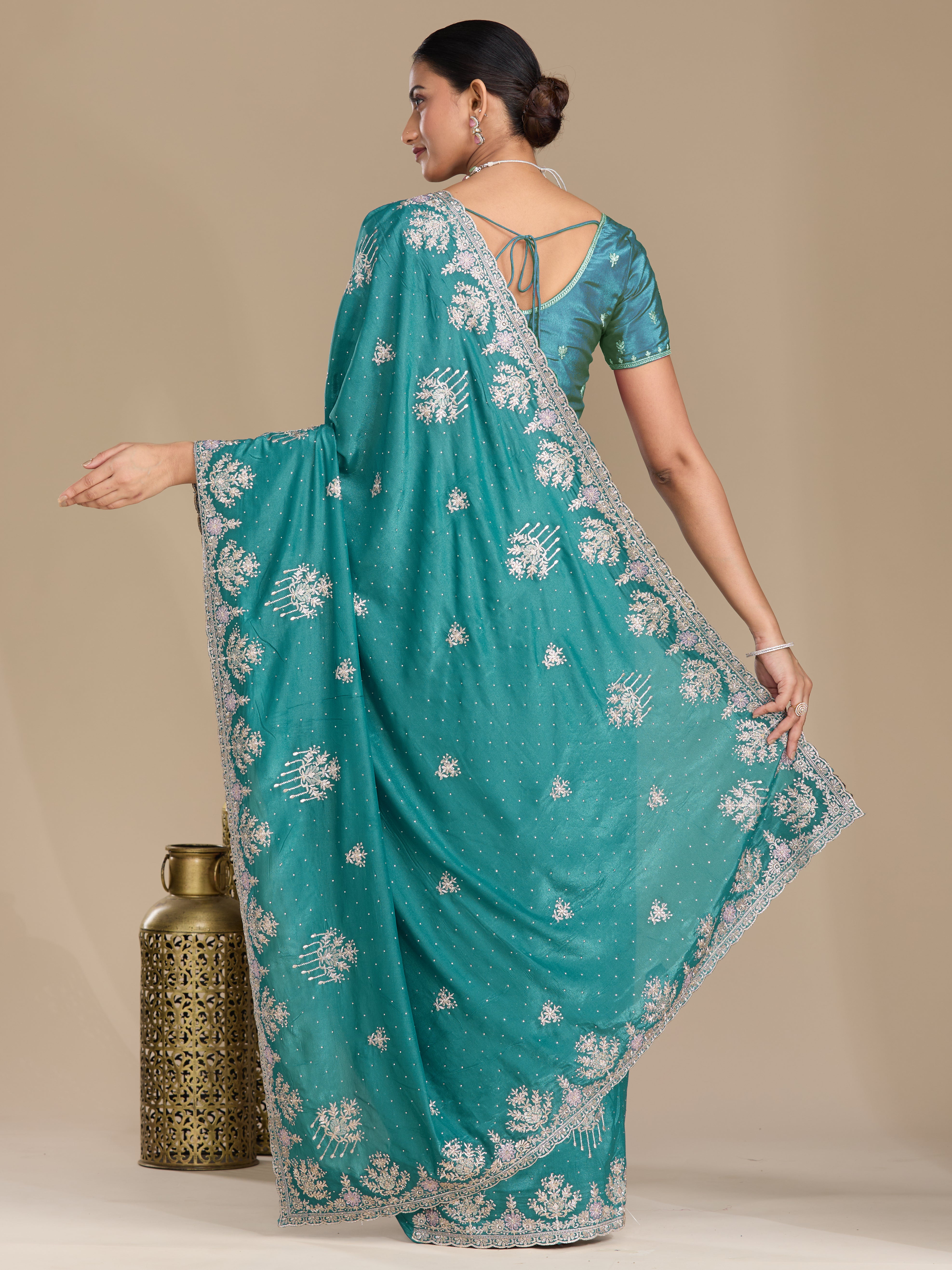 Buy Floating Lanterns Turquoise Saree – Navera Sarees