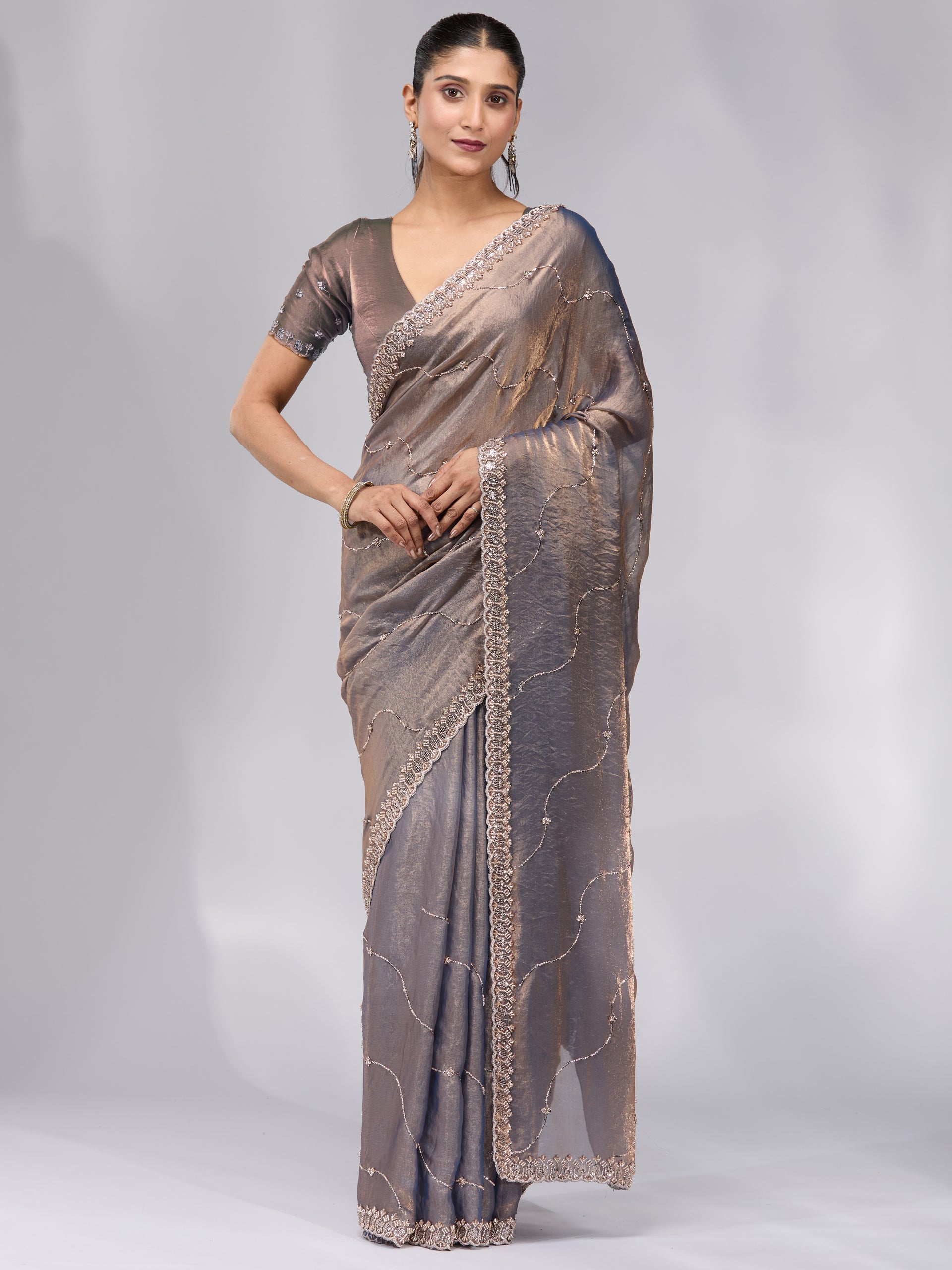 Oasis Blue Gold Saree | Elegant Blue & Gold Party Wear – Navera Sarees