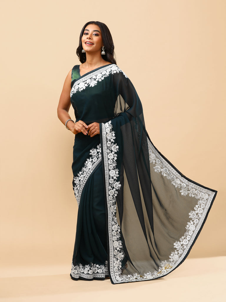Buy Baby Breath Emerald Green Saree – Navera Sarees